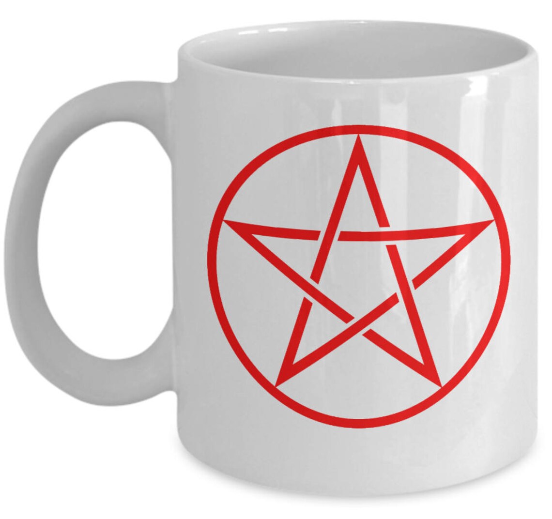 Wicca Pagan Coffee Mug - Red Pentagram Protective Symbol Cup Gift ...