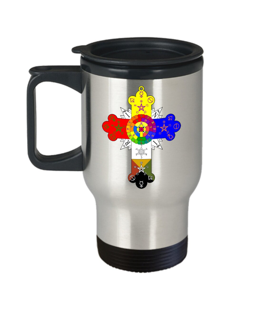 Esoteric Thelema Travel Mug - Rosicrucian Lamen Rose Cross Seal Symbol ...