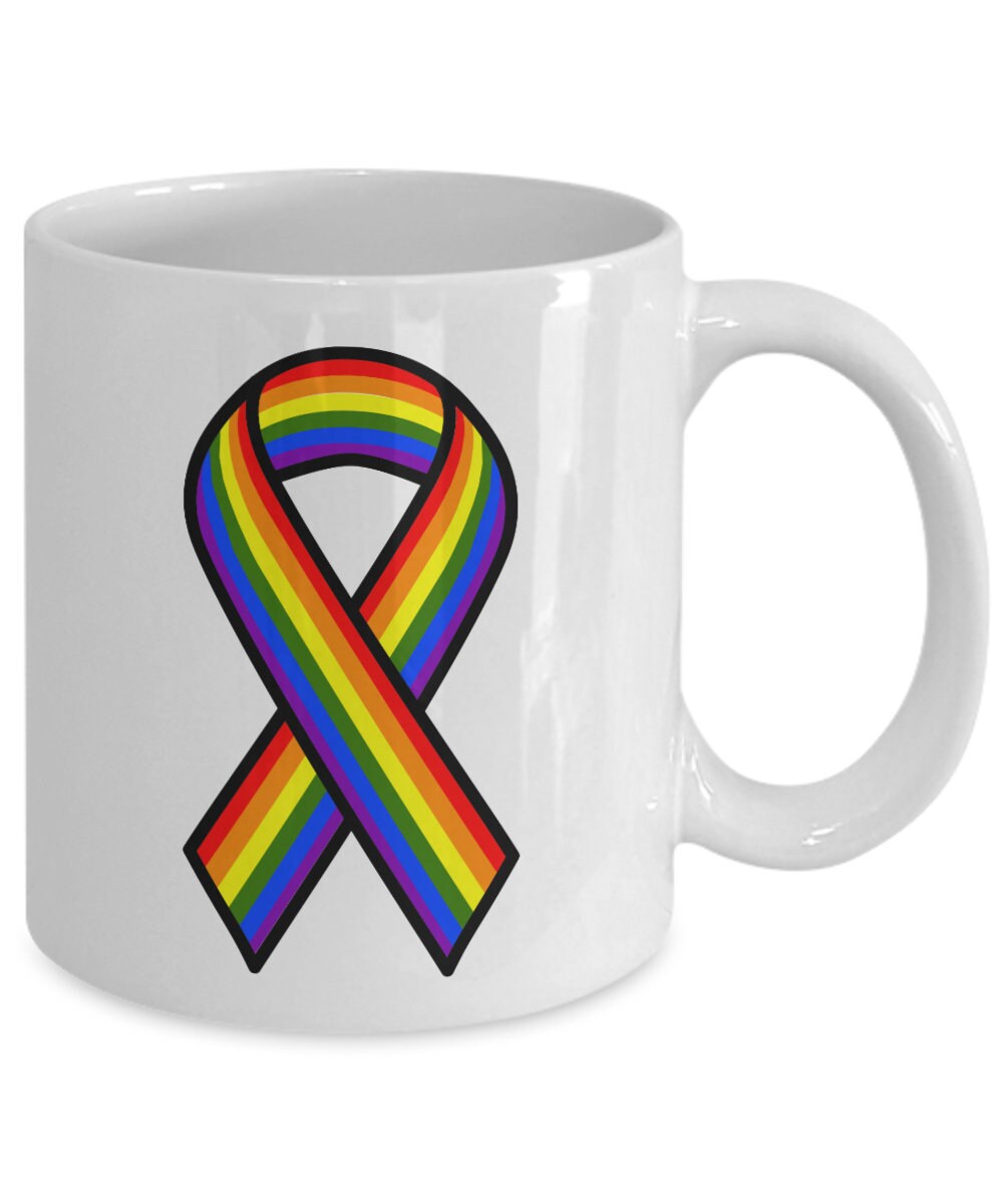 Rainbow Ribbon Symbol LGBT Pride and Awareness Coffee Mug - Etsy