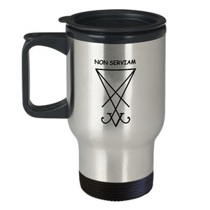 Luciferian Travel Mug - Non Serviam - Lucifer Symbol Sigil Motto ...