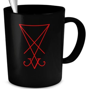 Esoteric Coffee Mug - Satan and Lucifer Seal BLACK Cup - Occult 666 ...