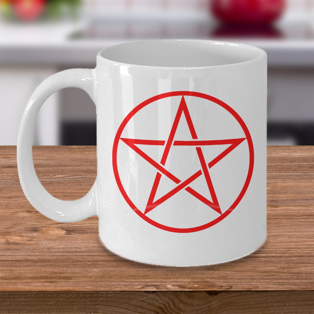 Wicca Pagan Coffee Mug - Red Pentagram Protective Symbol Cup Gift ...