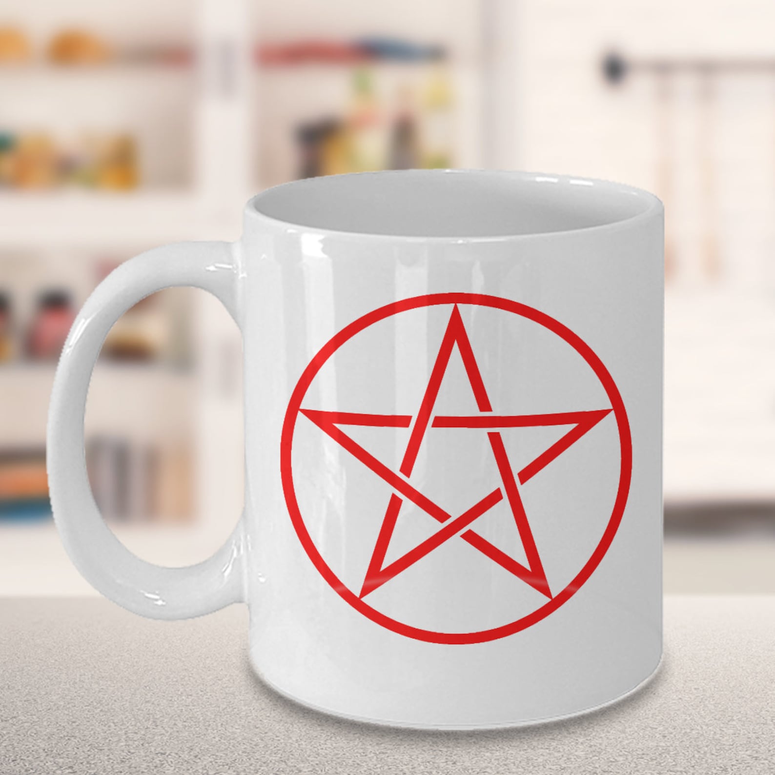 Wicca Pagan Coffee Mug - Red Pentagram Protective Symbol Cup Gift ...