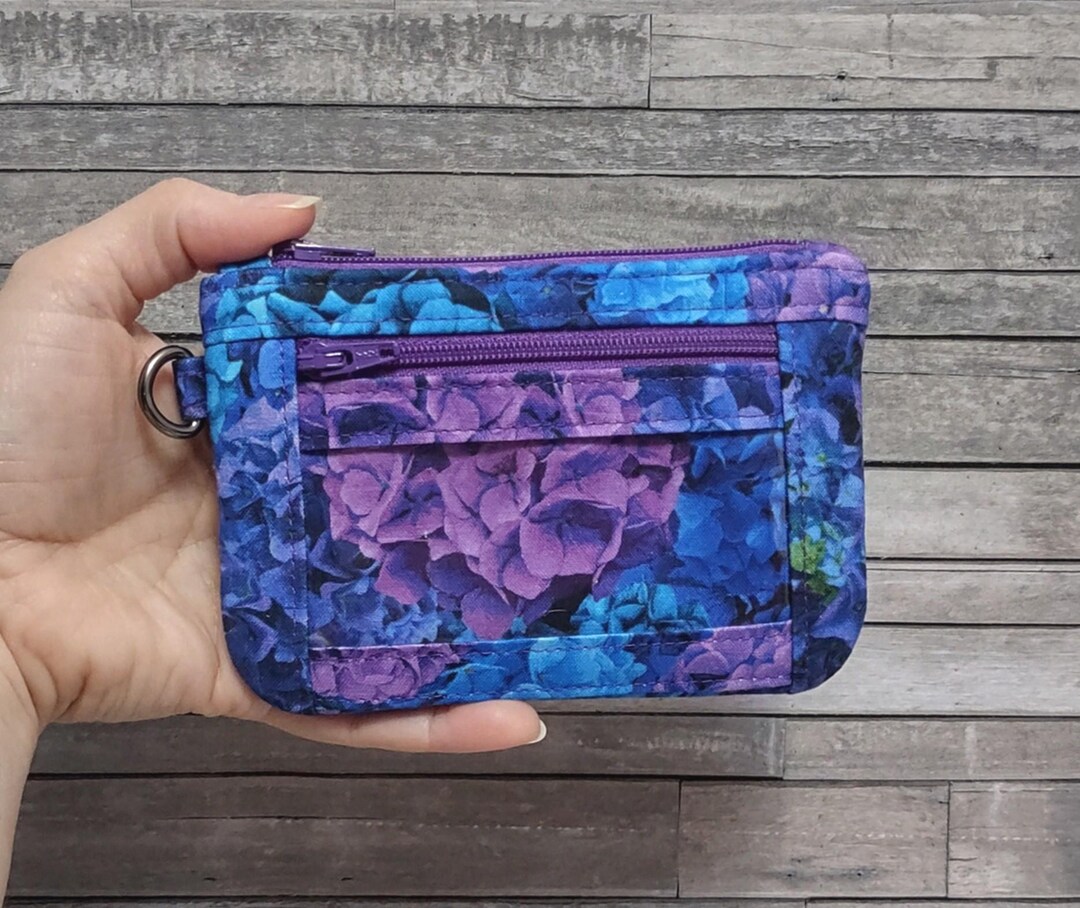 Hydrangea ID Wallet - Dark Floral Coin Purse, Fabric Card Pouch ...