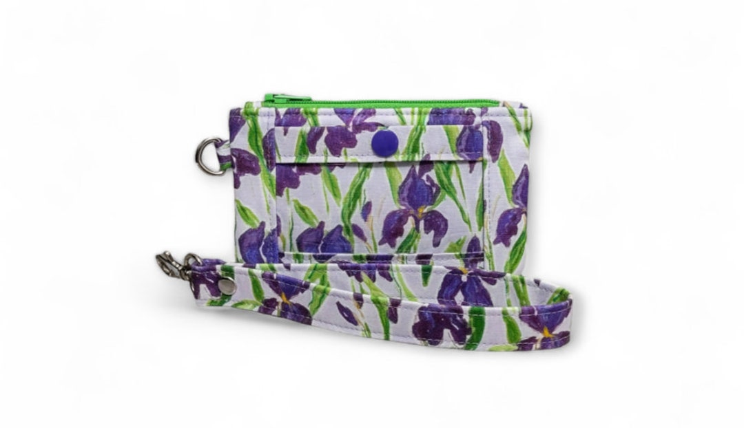 Iris ID Holder, Zip ID Case, Minimalist Wrist Wallet, Purple Iris ...