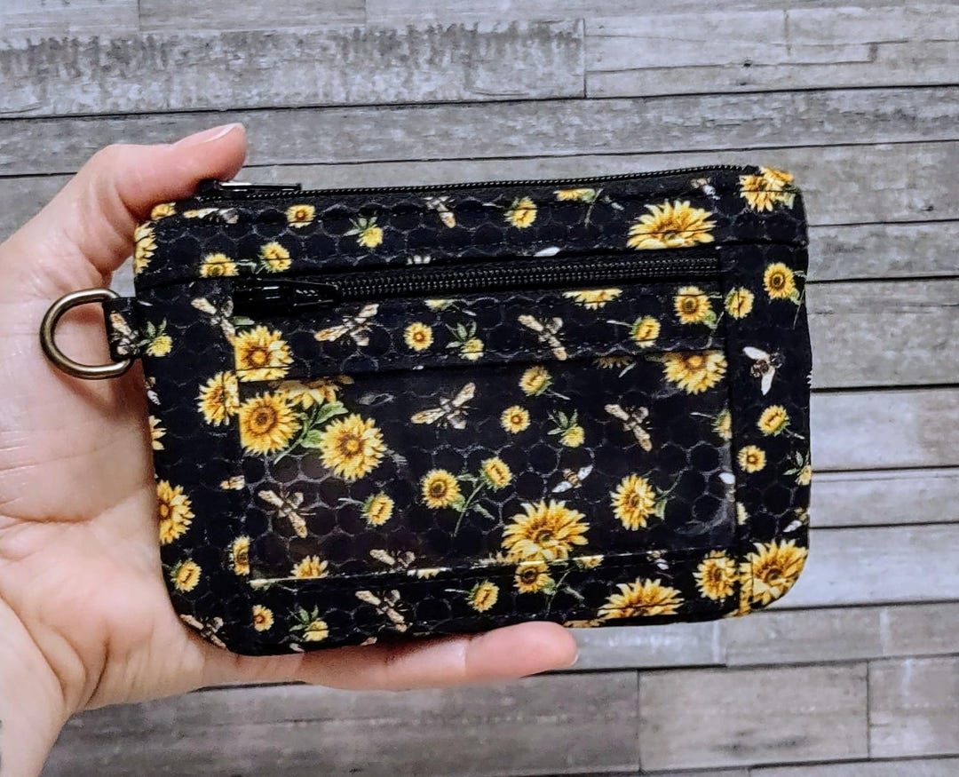 Bee ID Holder - Sunflower Zip Wallet, Bumblebee Card Pouch, Optional ...