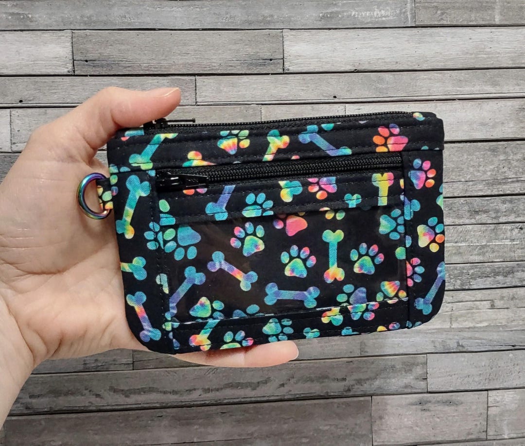 Dog Paw Wallet Pouch With ID Window - Rainbow Paws & Bones Card Case ...