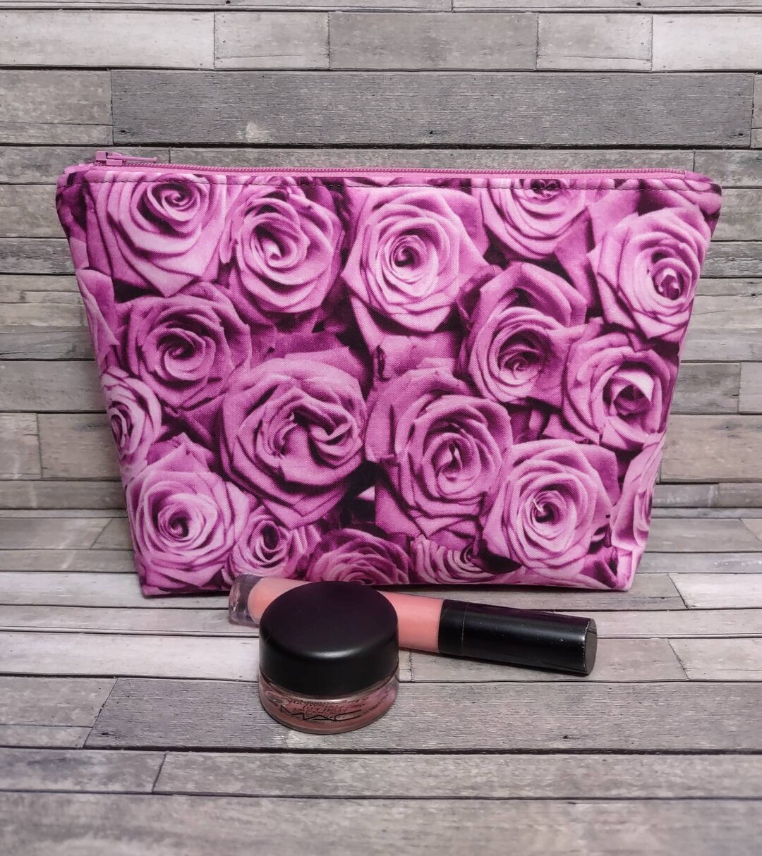 Purple Rose Pouch / Rose Makeup Bag / Pretty Rose Fabric Zipper Pouch ...