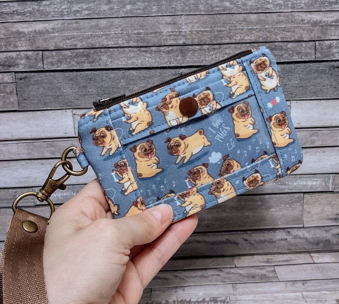 Pug ID Pouch, Zip ID Case, Minimalist Wallet, Dog Pug Cute Card Carrier ...