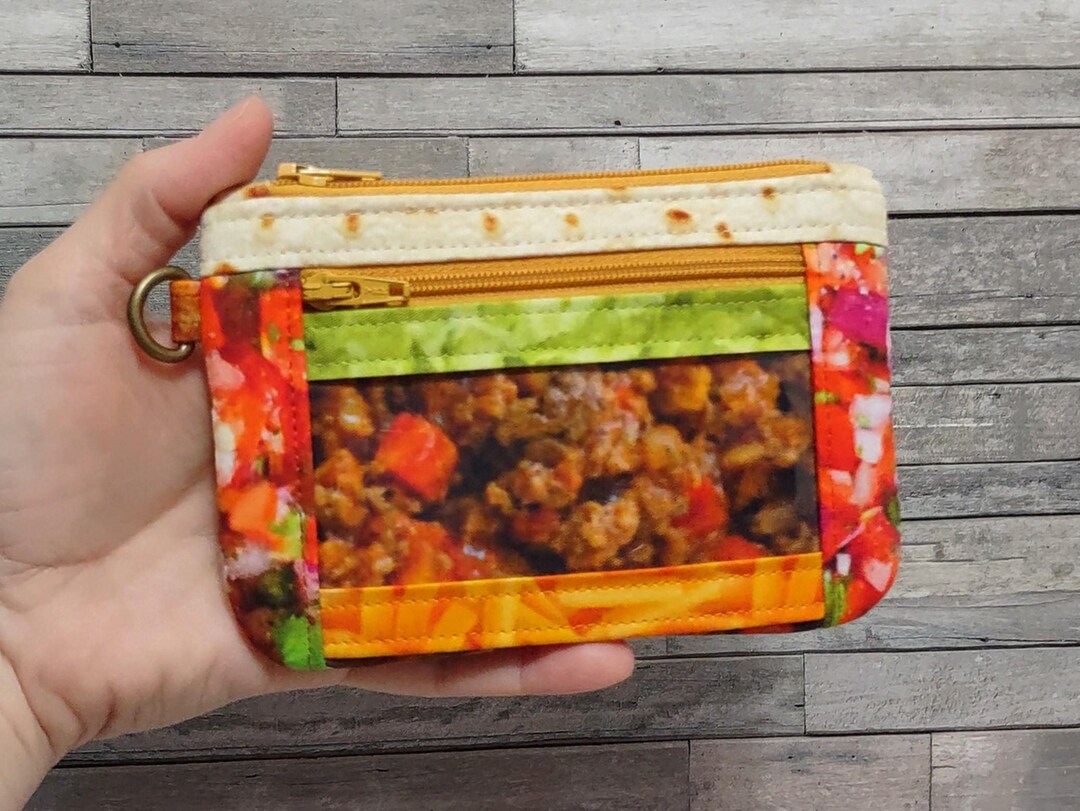 Taco ID Holder With Double Zippers, Burrito Wallet Fabric Coin Pouch ...