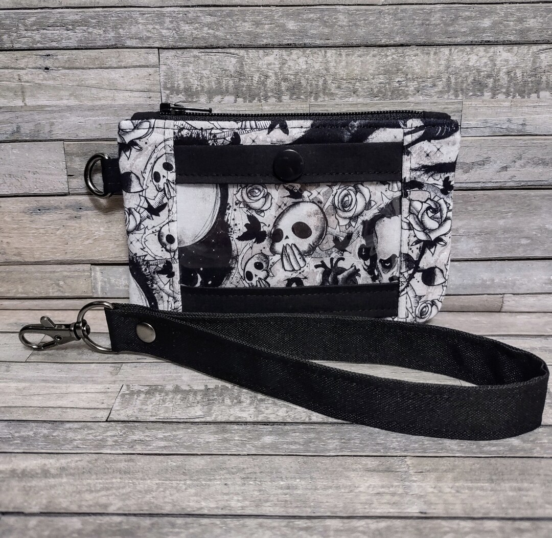 Gothic ID Pouch, Zip ID Case, Minimalist Wallet, Poe Skulls Horror Rose ...