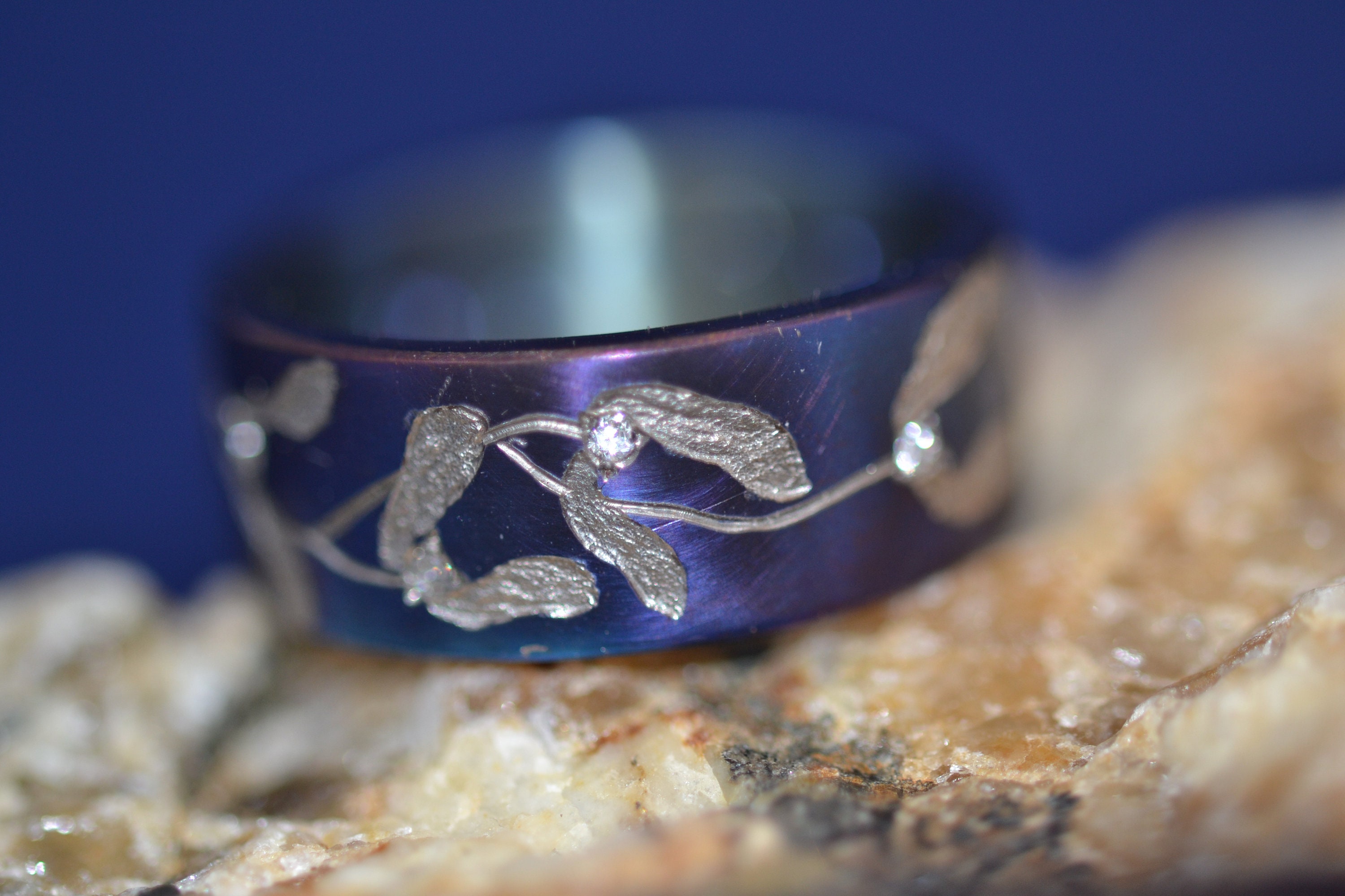 Iris Flowers Titanium Blue Ring With Zirconia LOTR Style - Etsy UK