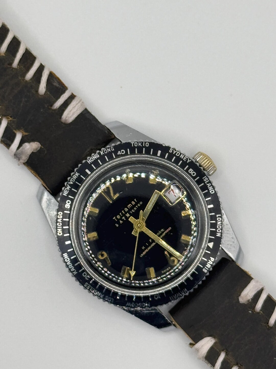 Vintage Mechanical Terramar Diver Watch With Custom Handcrafted Leather ...