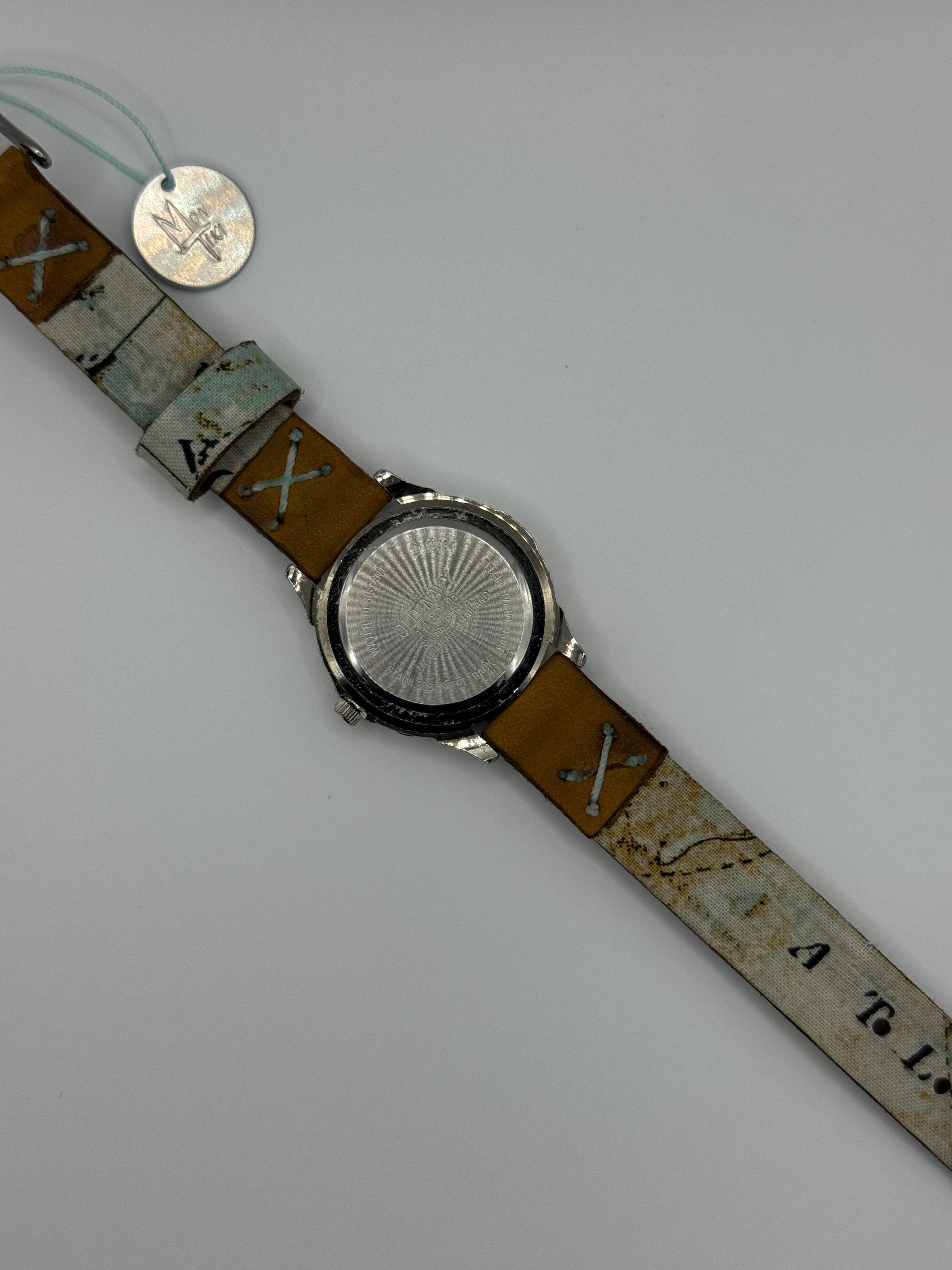 Hand Crafted Watch Strap on Swiss Parts Movement Old Navy Nautical Flag ...