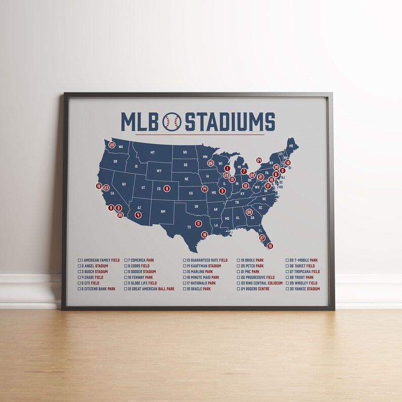 MLB Stadium Map Baseball Stadium Map Ballpark Map MLB - Etsy Australia