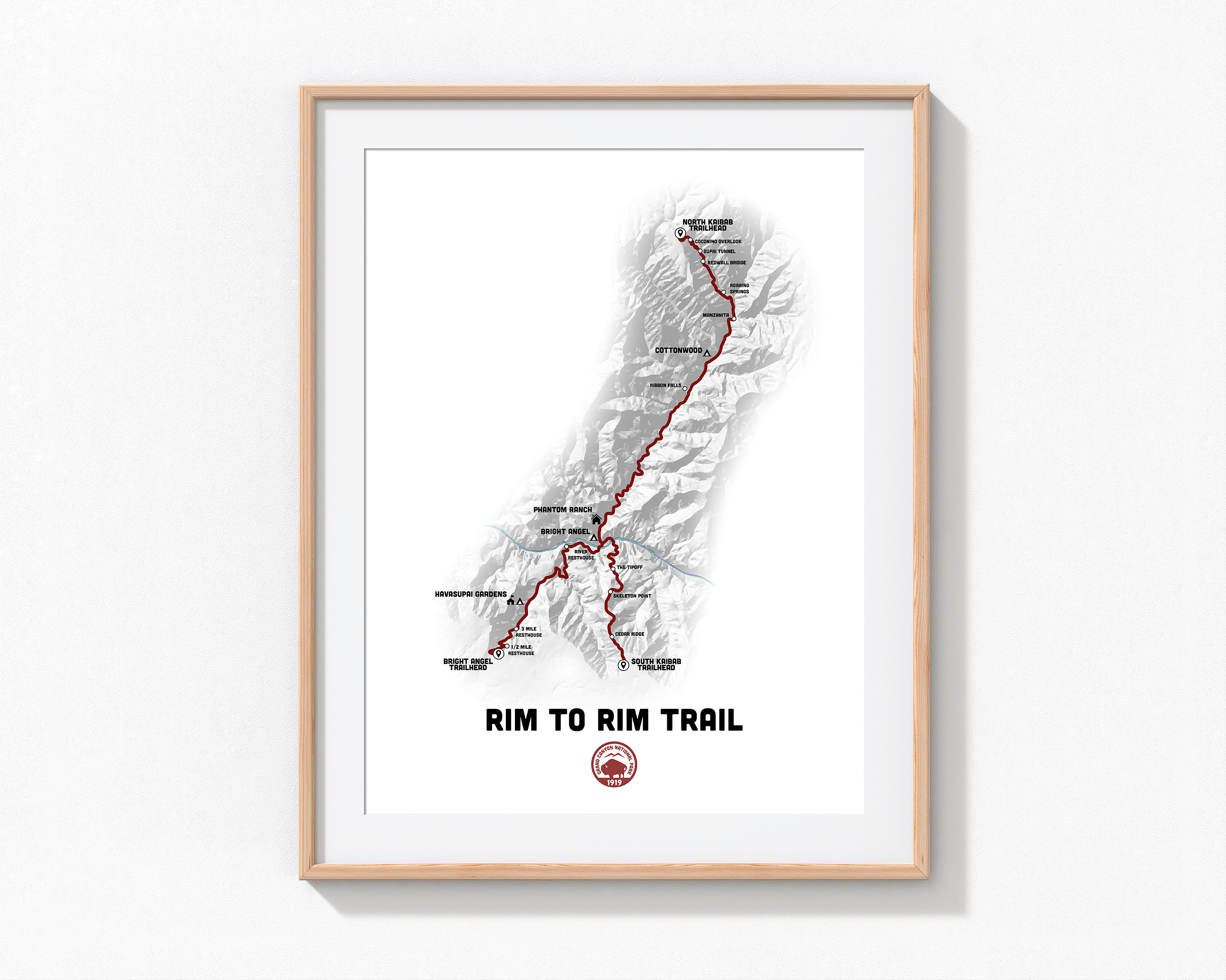 Rim to Rim Trail Map Rim to Rim Hiking Map Grand Canyon - Etsy