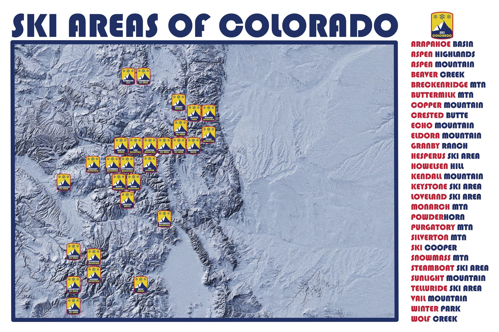 Colorado Ski Resort Map Colorado Ski Area Map Colorado Ski - Etsy