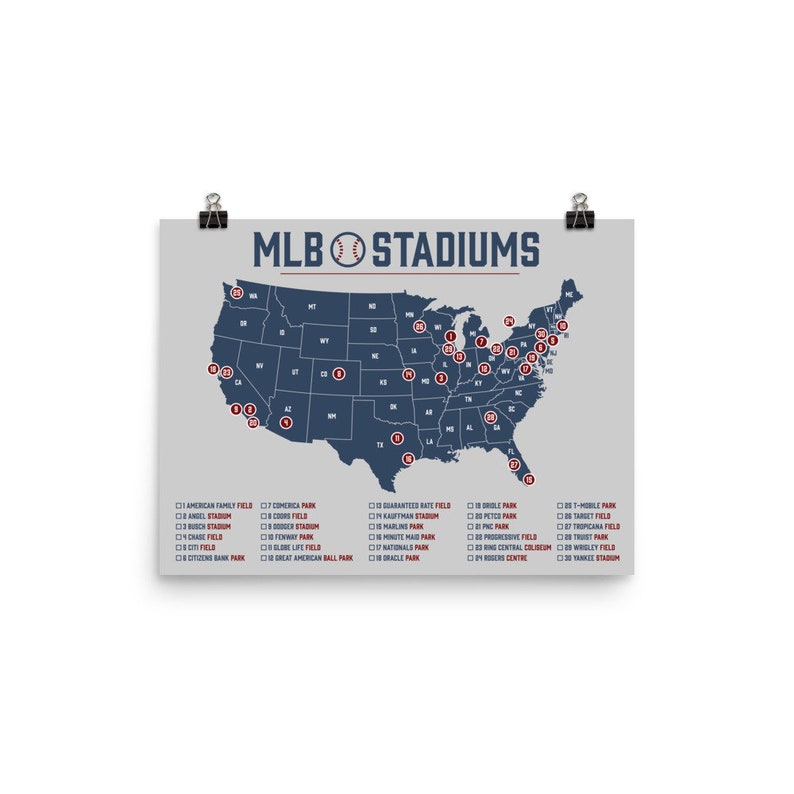 MLB Stadium Map Baseball Stadium Map Ballpark Map MLB - Etsy