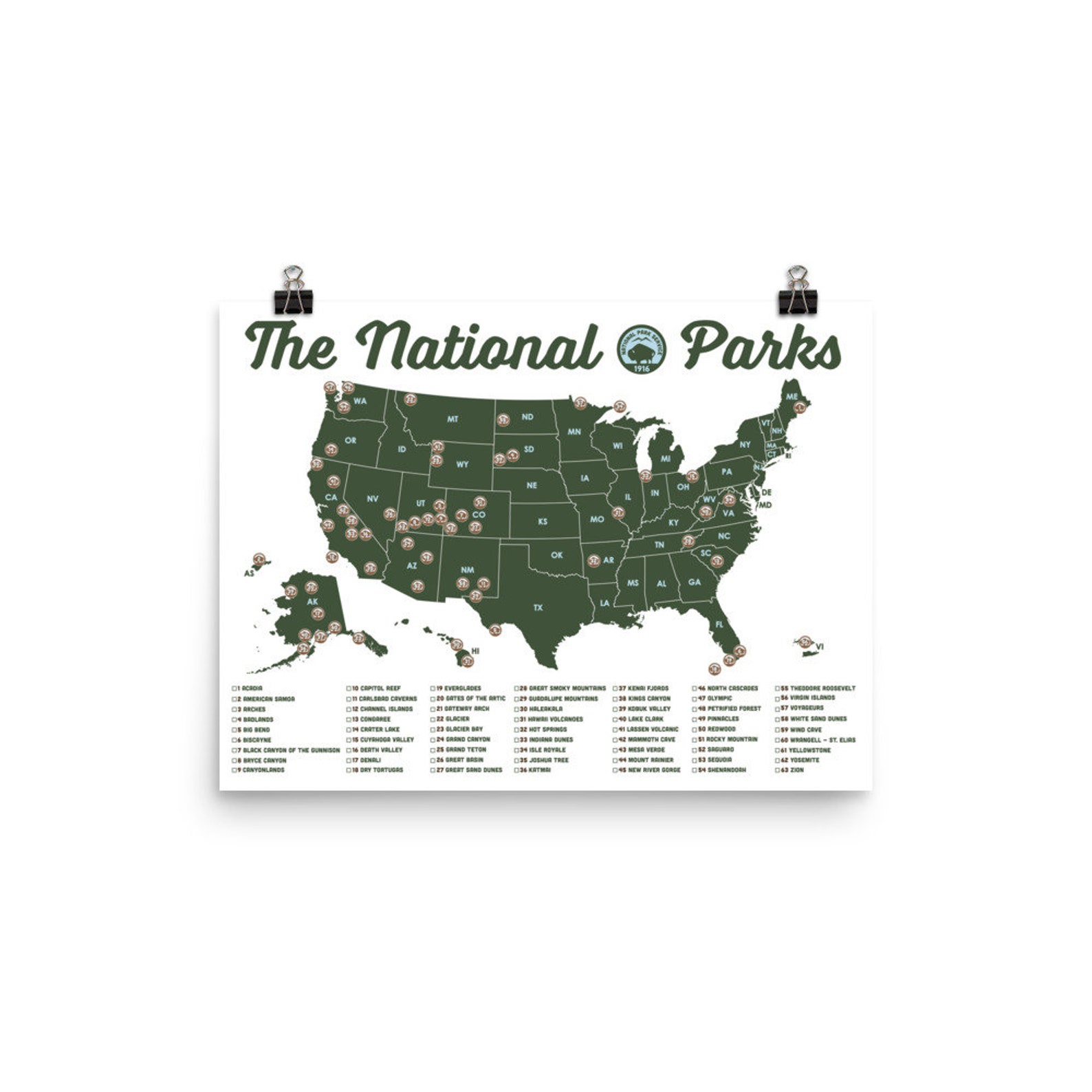 National Parks Map Poster Map of National Parks 63 Parks - Etsy