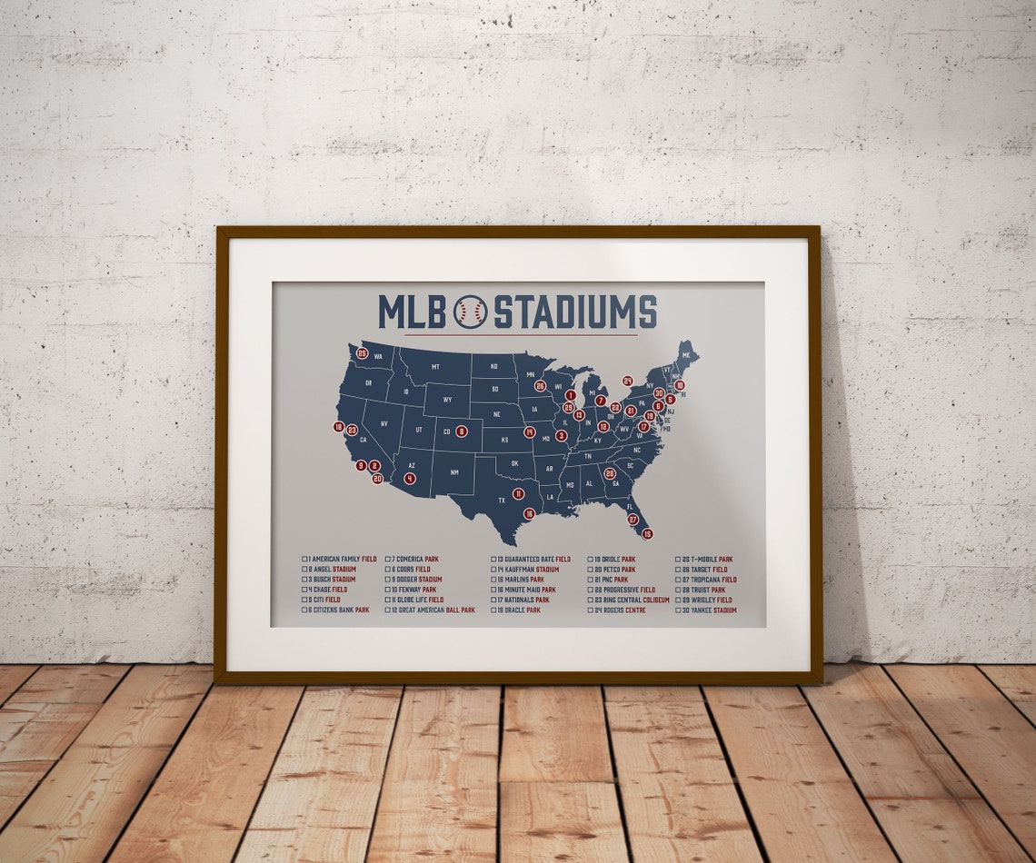 MLB Stadium Map Baseball Stadium Map Ballpark Map MLB - Etsy
