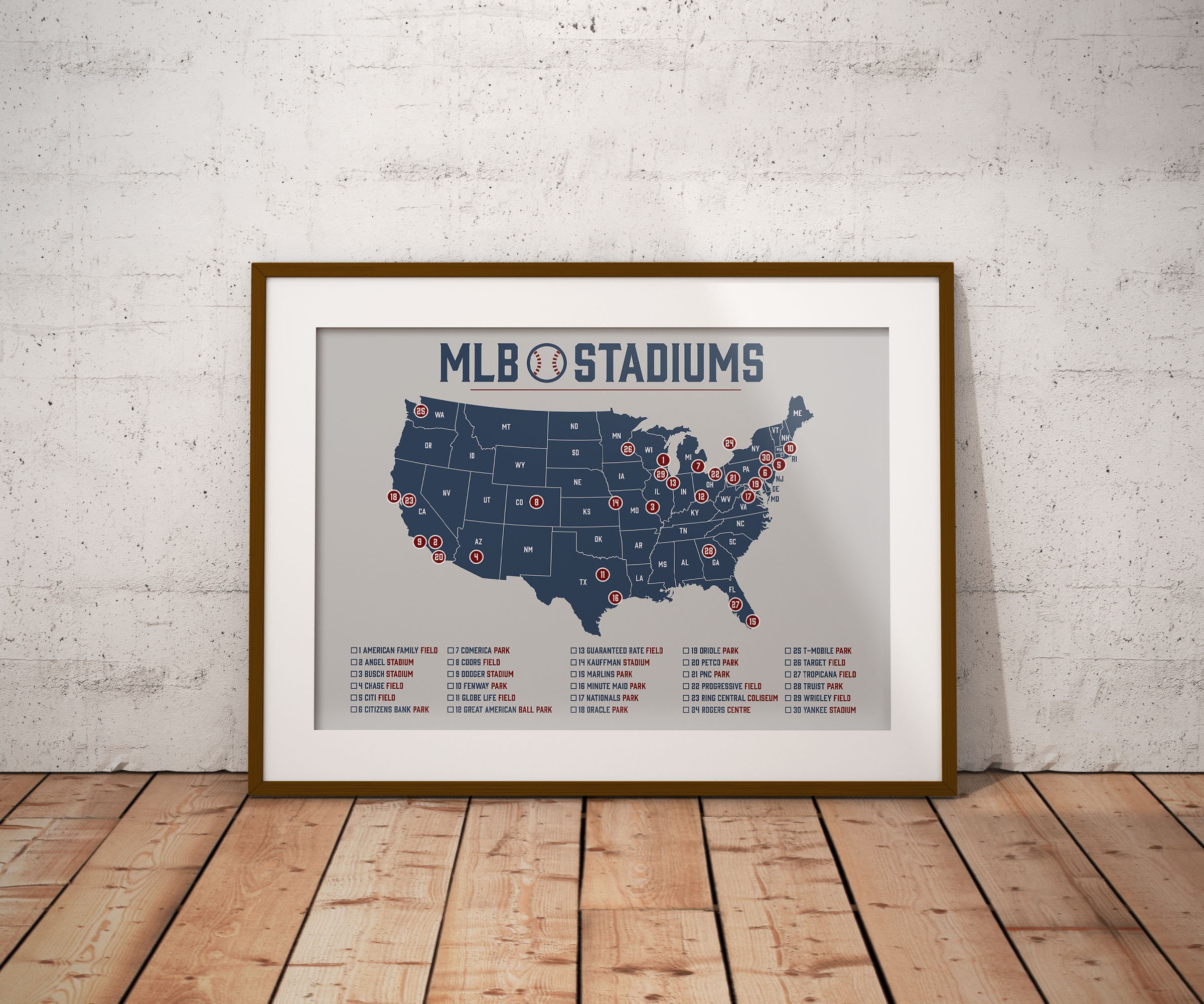 MLB Stadium Map Baseball Stadium Map Ballpark Map MLB - Etsy