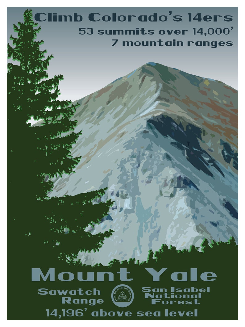 Mt Yale, Mt Yale Poster, Mt Yale Print, Mount Yale, Colorado 14er ...