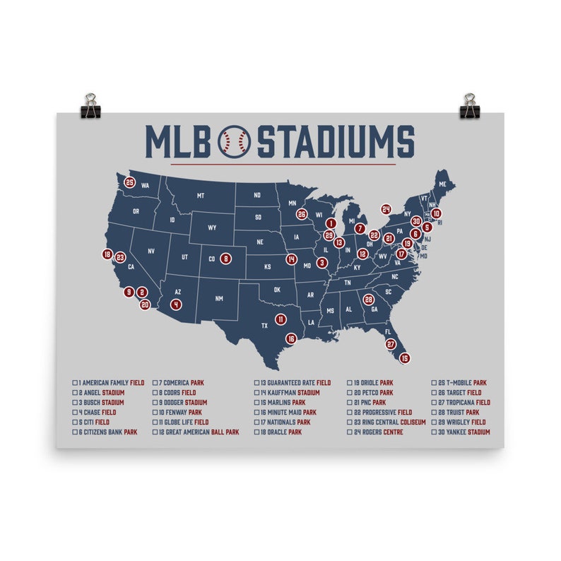 MLB Stadium Map Baseball Stadium Map Ballpark Map MLB - Etsy