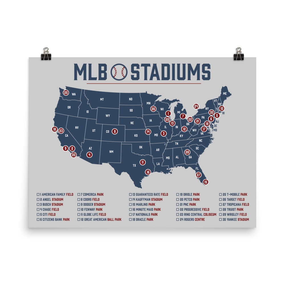 MLB Stadium Map Baseball Stadium Map Ballpark Map MLB - Etsy