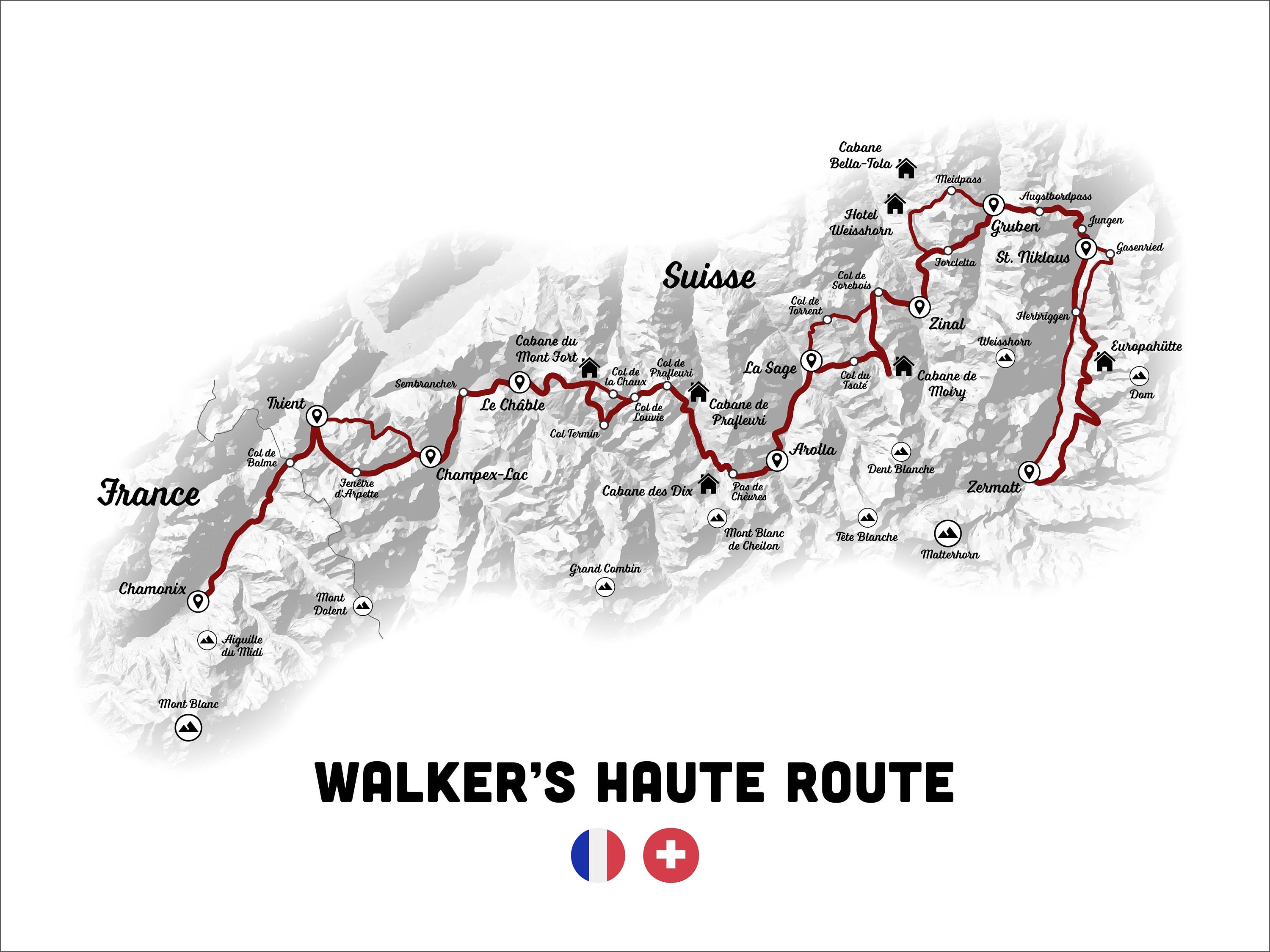 Walker's Haute Route Trail Map, Haute Route Map, Haute Route Hiking Map ...