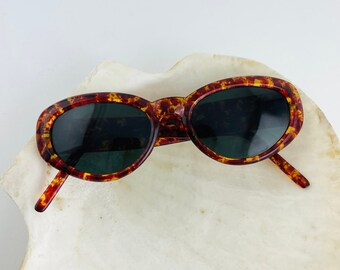 Vintage 90s Mini Red Tortoise Shell Oval Sunglasses Authentic - Etsy