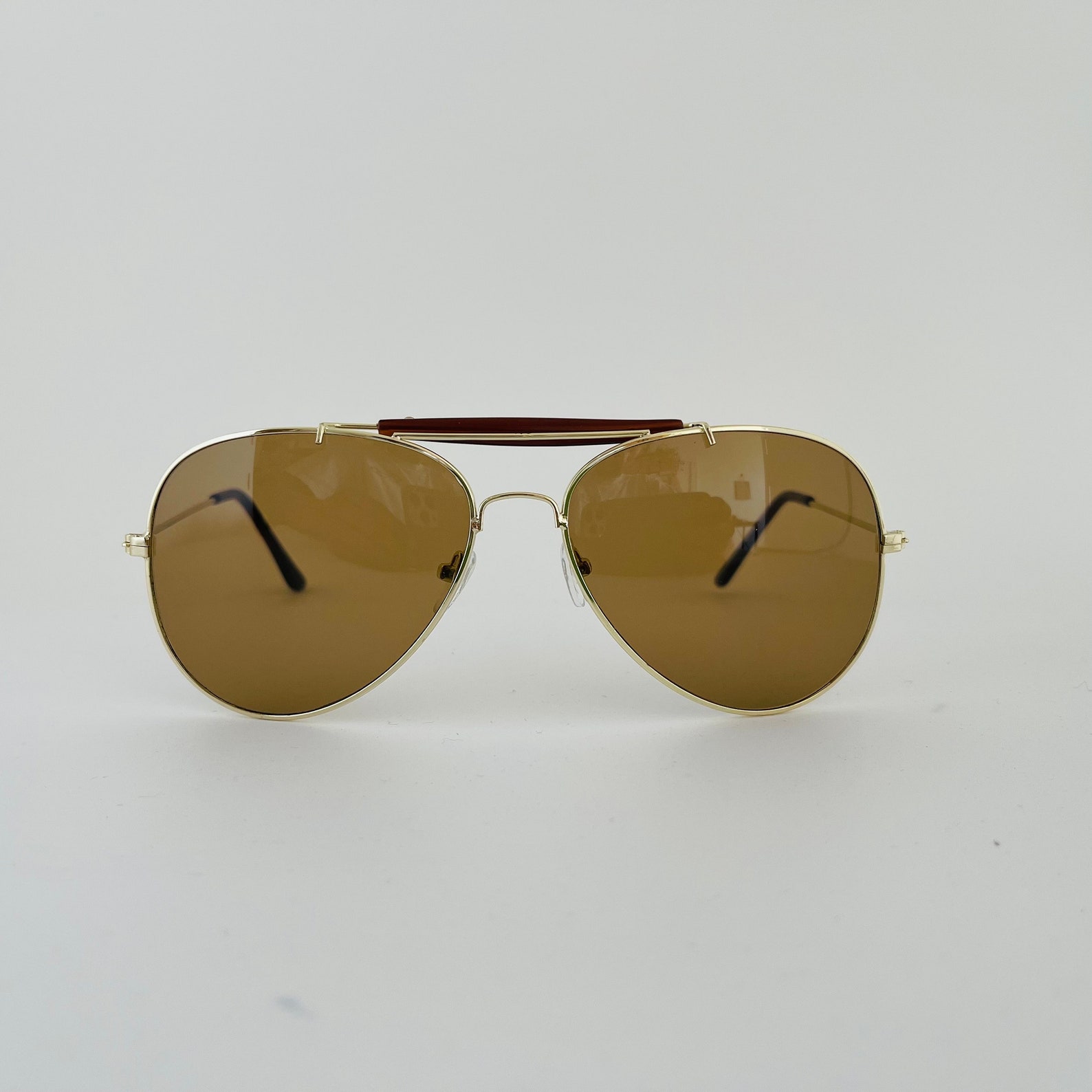 Vintage 90s Gold Wire Aviator Sunglasses With Brown Lens - Etsy