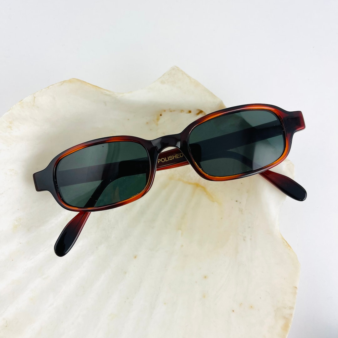 Authentic Vintage 90s Slim Red Tortoise Shell Rectangle Sunglasses - Etsy