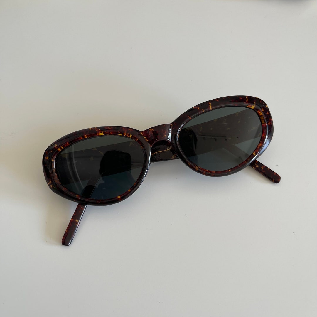 Vintage 90s Mod Brown Tortoise Shell Oval Sunglasses Authentic ...