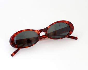 Authentic Vintage 90s Slim Tortoise Oval Sunglasses - Etsy