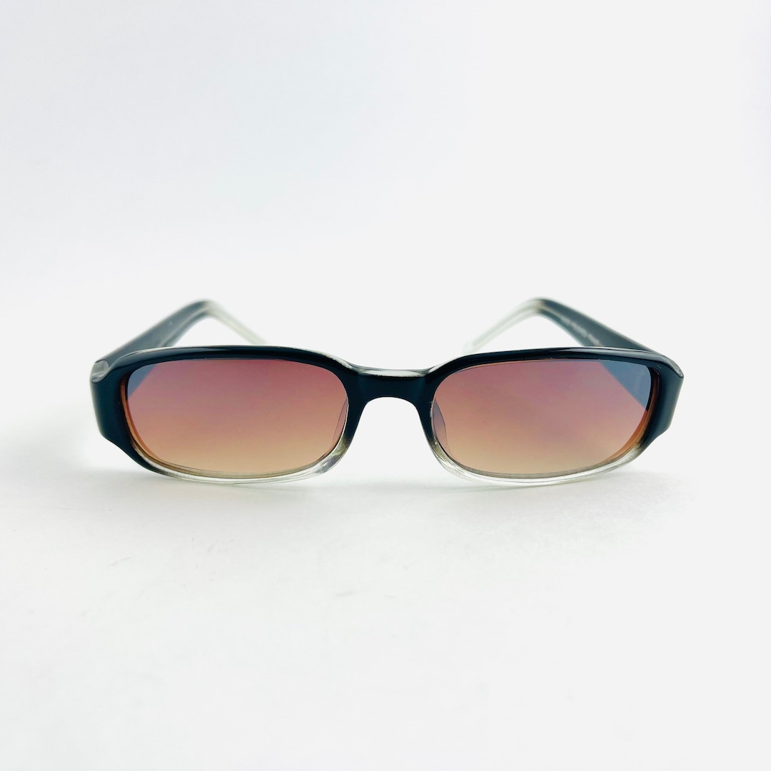 Authentic Y2K Transparent Black Frame Sunglasses With Brown Mirror Lens ...