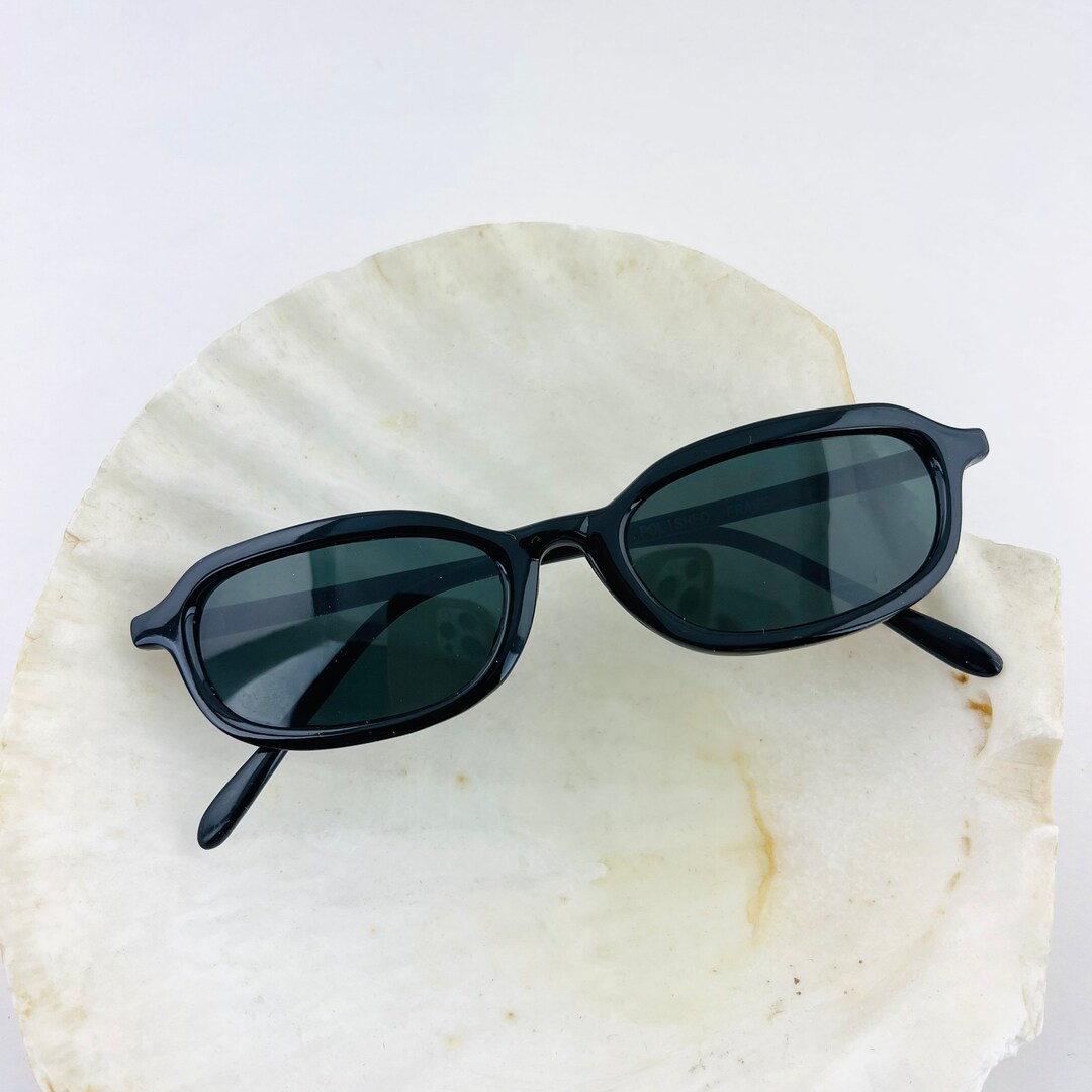 Authentic Vintage 90s Slim Black Rectangle Sunglasses - Etsy