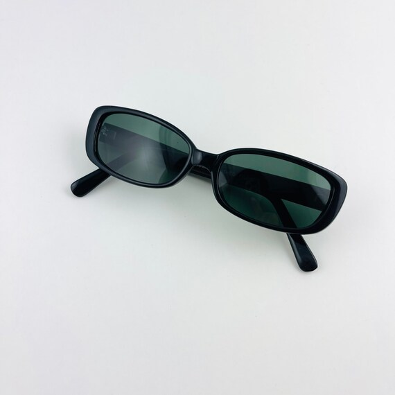 Authentic Vintage 90s Slim Black Rectangle Sunglasses Gem