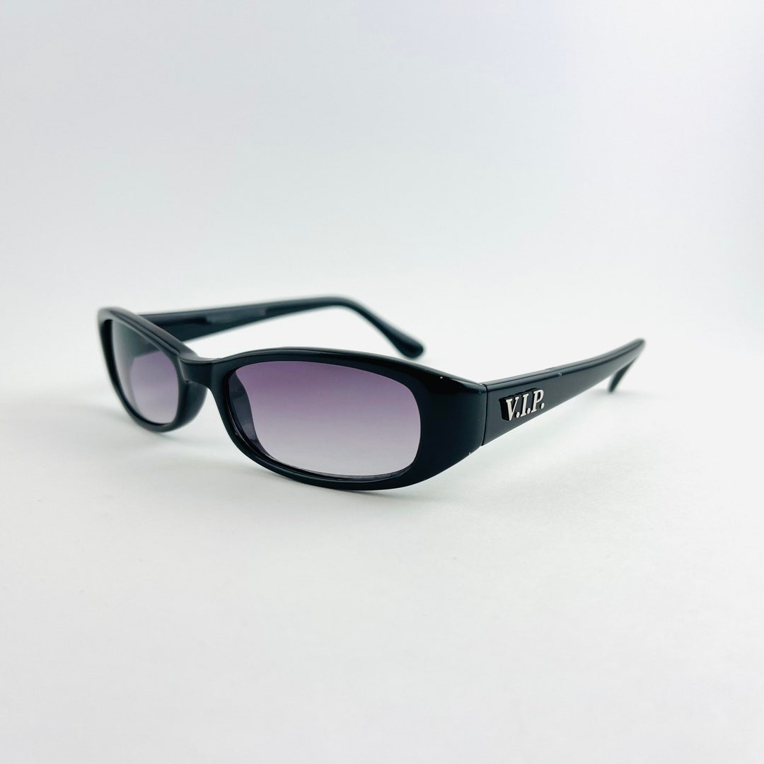 Authentic Y2k Black Rectangle Sunglasses | V.I.P. Logo Sunglasses - Etsy