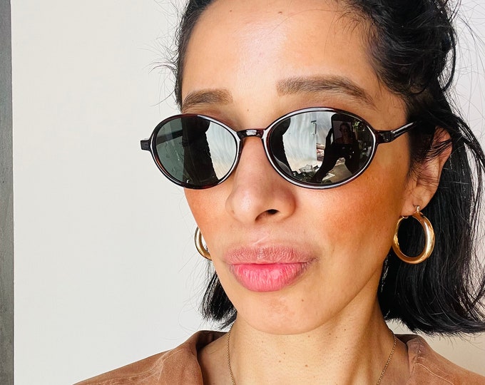 Vintage 90s Mini Red Tortoise Shell Oval Sunglasses Authentic Deadstock ...