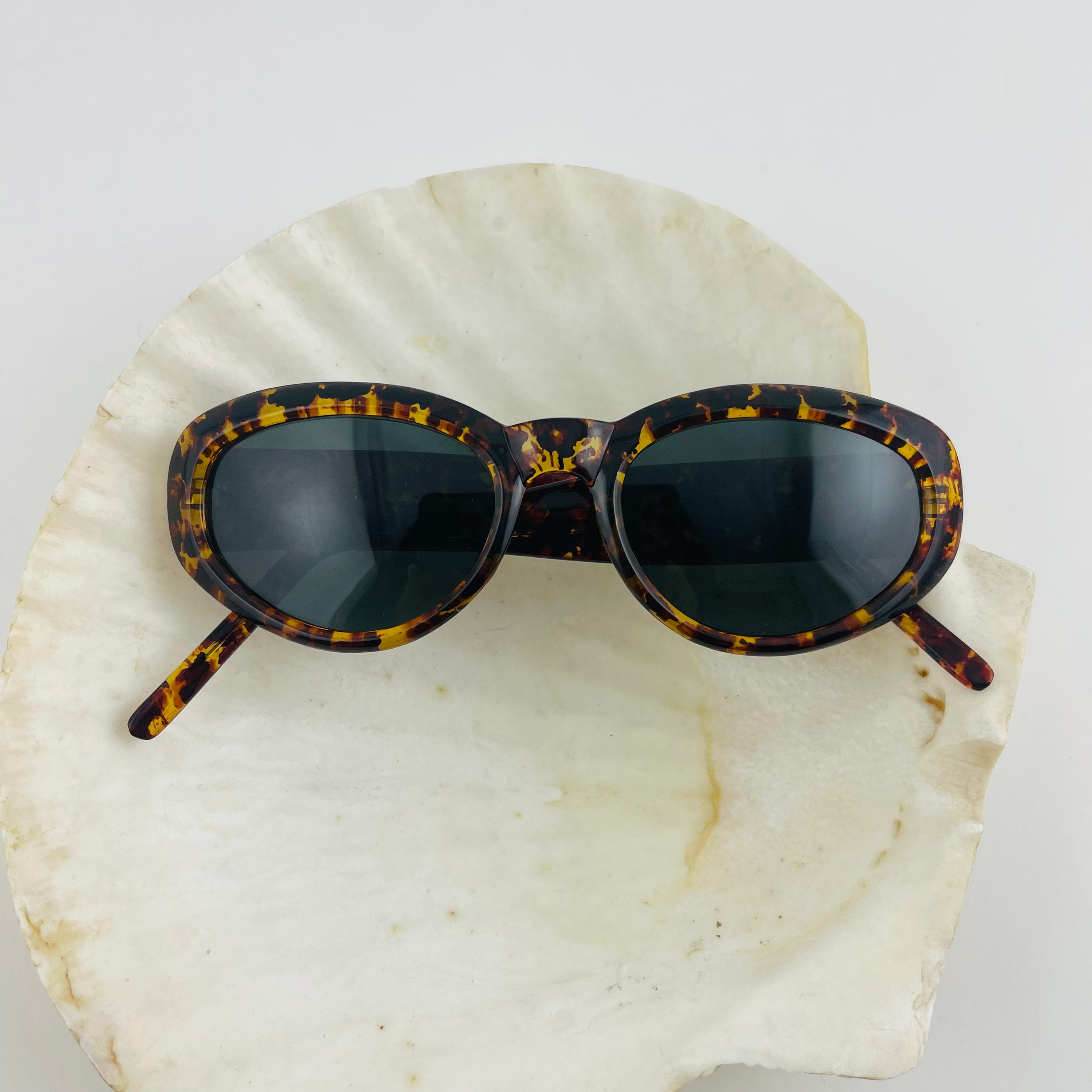 Vintage 90s Mod Brown Tortoise Shell Oval Sunglasses Authentic - Etsy