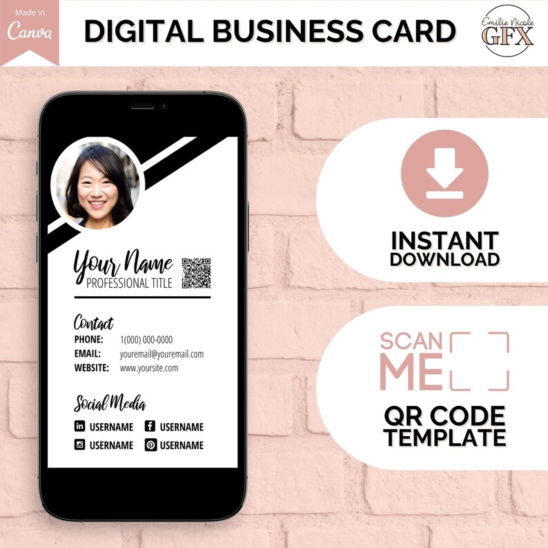Modern Digital Business Card Template With QR Code Instant Download ...