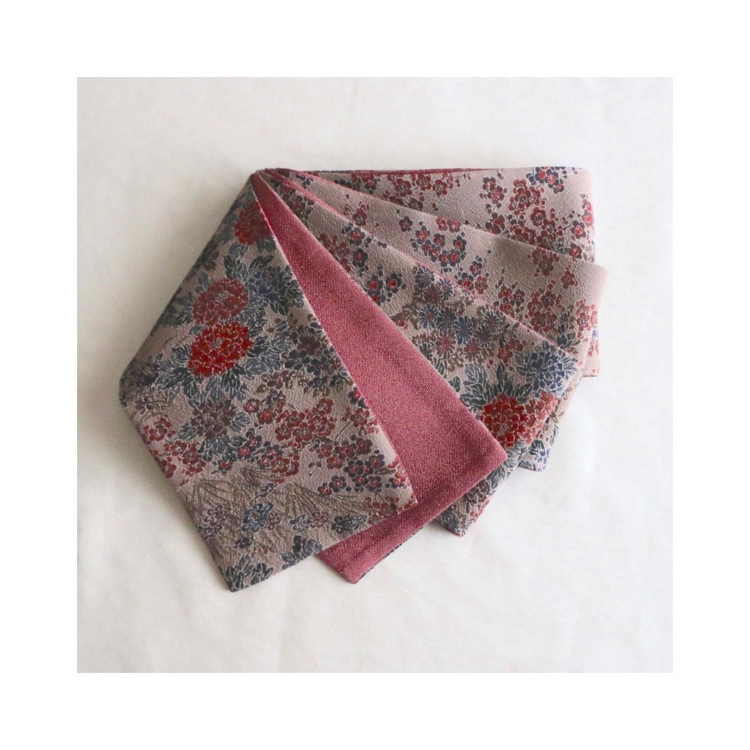 Silk Hanhaba Obi // Handmade Brown Botanical Pattern Silk Kimono Obi ...