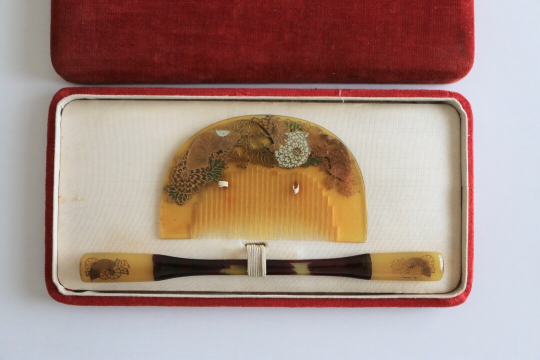 Terrific Vintage Japanese Comb Set of 2, Resin Comb and Pin, Maiko Hair ...