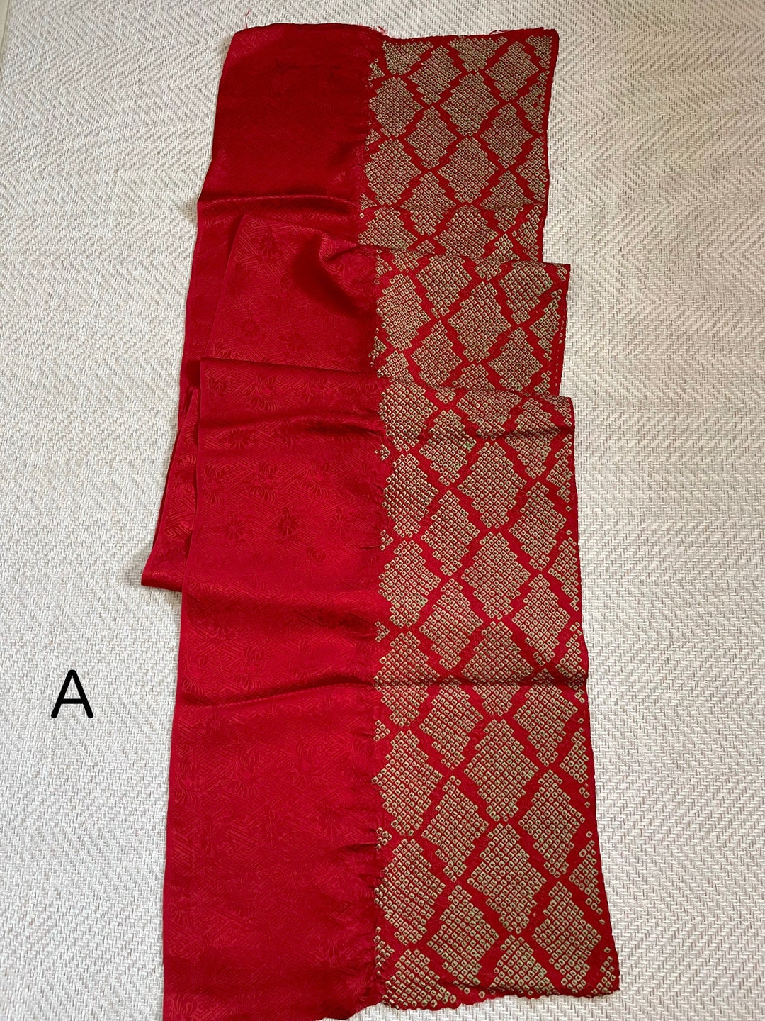 FA-56 Vintage Silk Shibori Kimono Fabric /// Red X Green Vintage Silk ...
