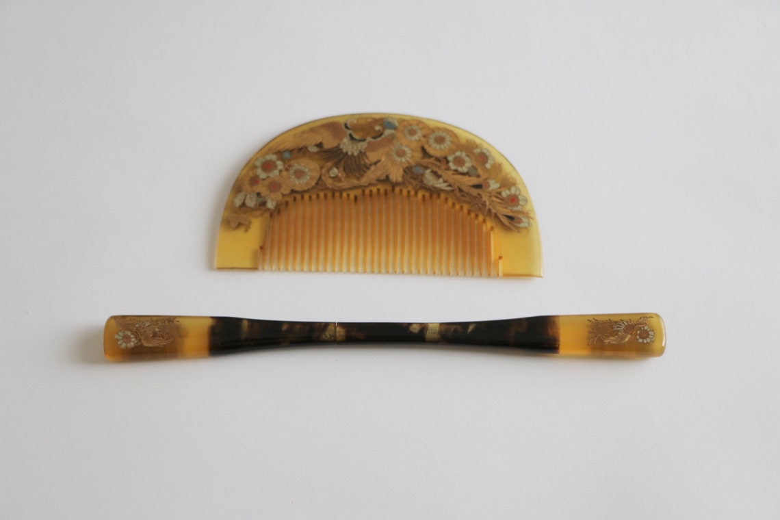 Terrific Vintage Japanese Comb Set of 2 Bekko Comb and Pin | Etsy
