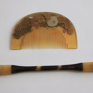 Terrific Vintage Japanese Comb Set of 2, Resin Comb and Pin, Maiko Hair ...