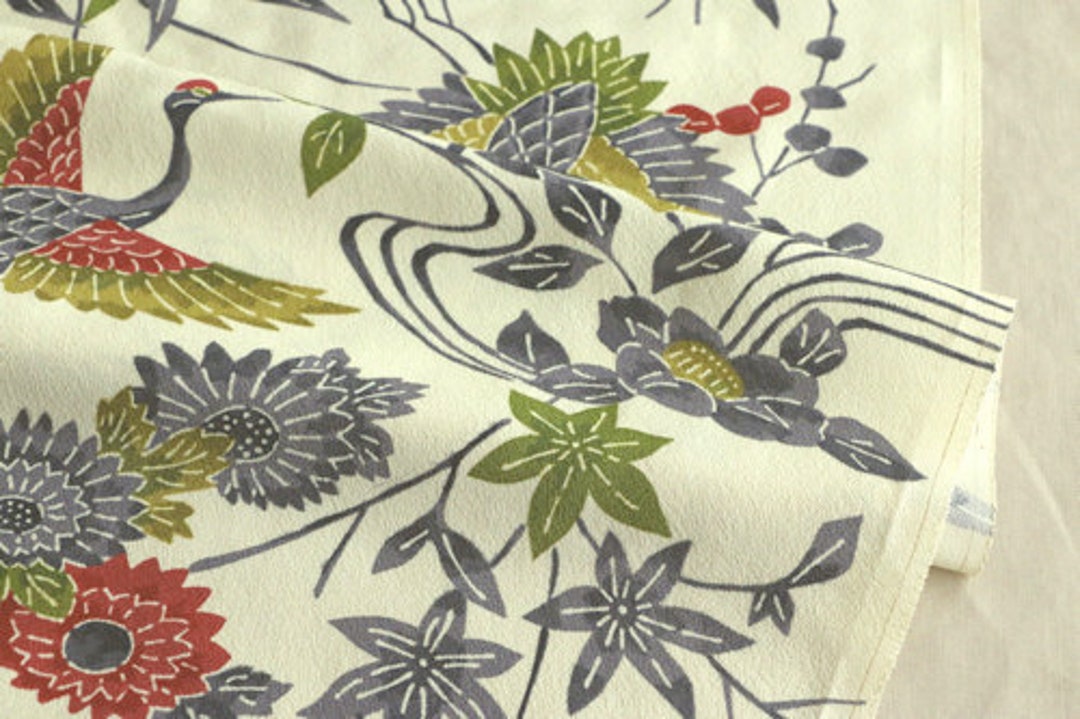 C-13 Lemon Yellow Silk Chirimen Fabric /// Vintage Silk Kimono Fabric ...