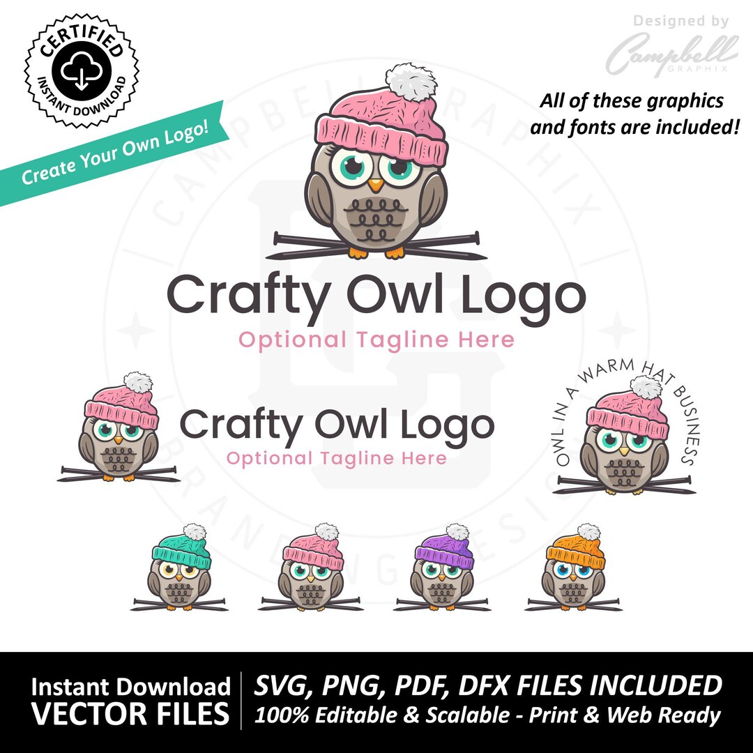 Cozy Owl SVG - DIY Logo Design Template - Instant Download - Vector ...