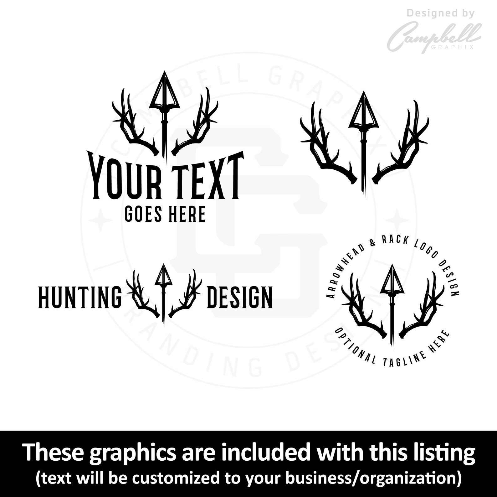 Customizable Logo Arrowhead Logo Hunting Logo Wild Logo Antlers Logo ...