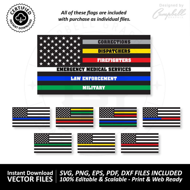 Thin Line Hero Flags SVG Bundle: Ready-to-use First Responder Vector ...